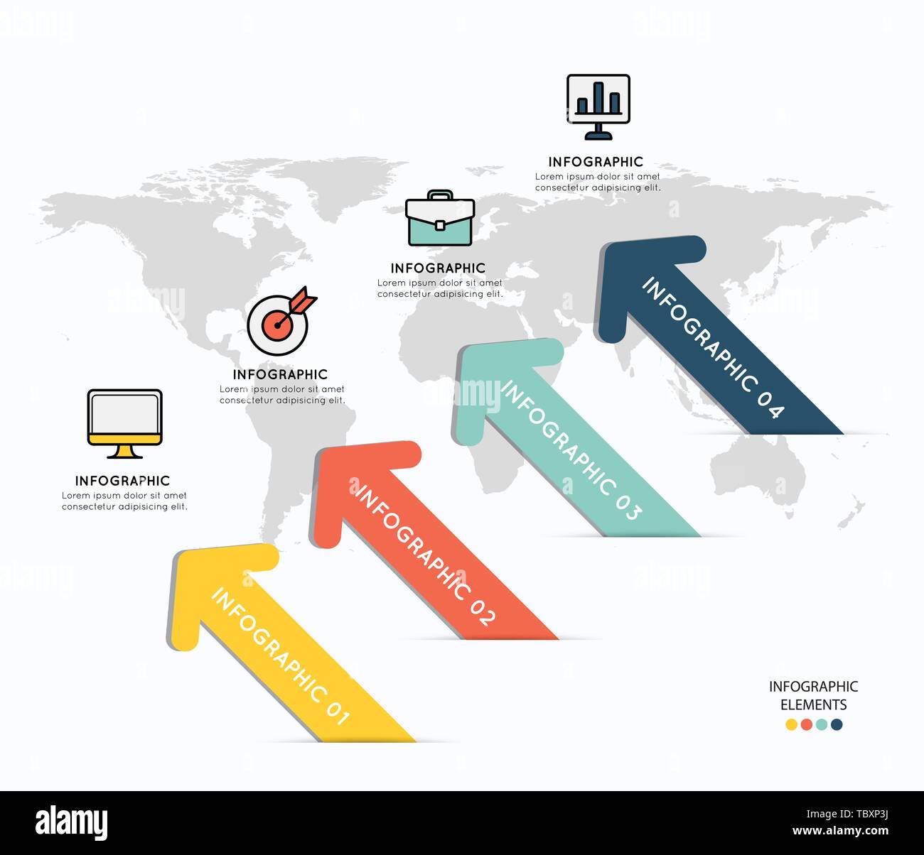 Infographic elements with icons on map background.vector Stock Vector ...