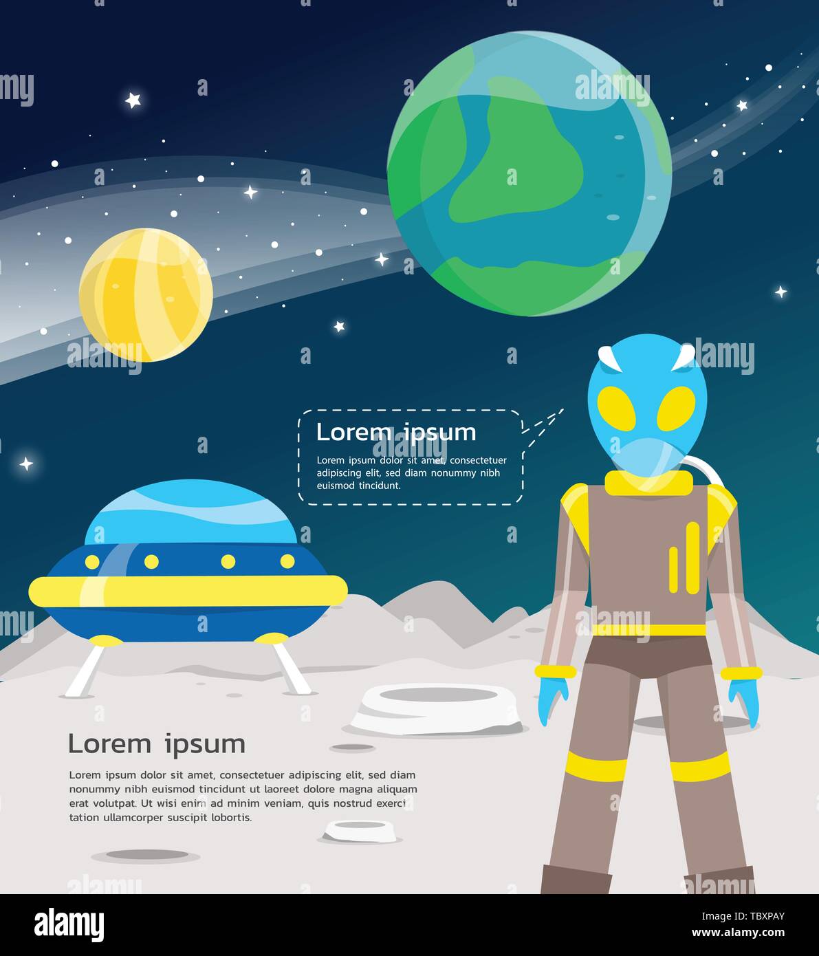 Alien with ufo traveling in universe including venus and earth ...