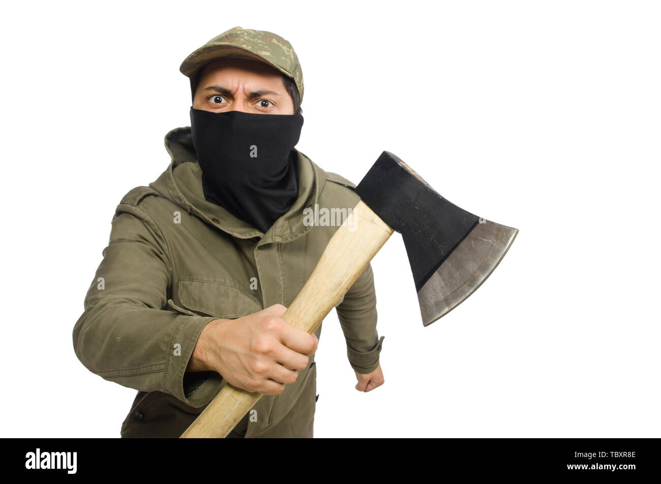 Criminal wearing mask isolated on white Stock Photo - Alamy