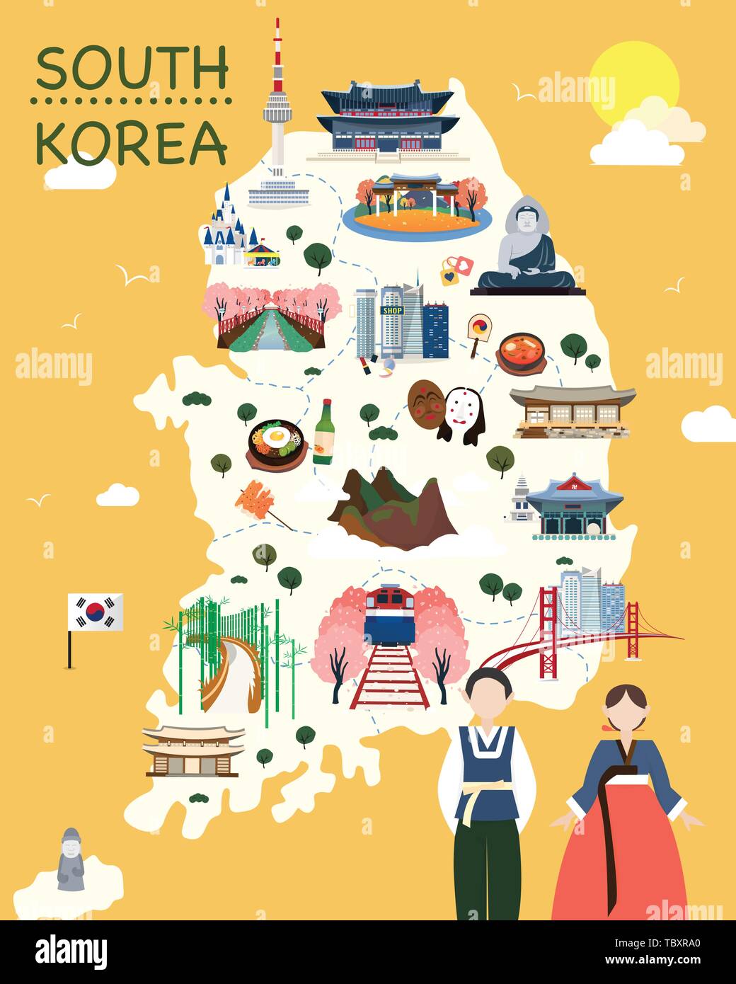 Map Of Korea Attractions Vector And Illustration Stock Vector Image ...