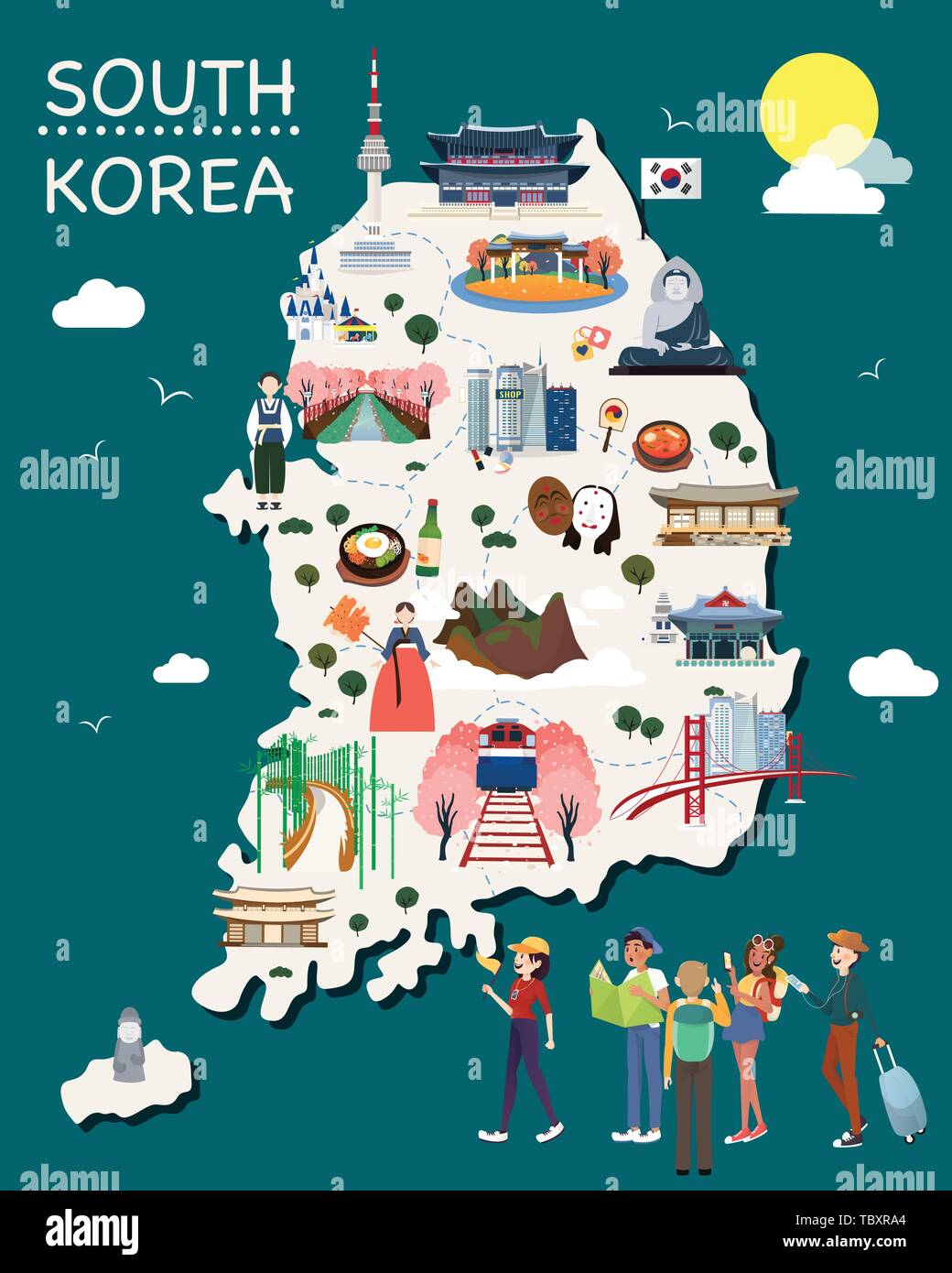 Map Of Korea Attractions Vector And Illustration Stock Vector Image ...