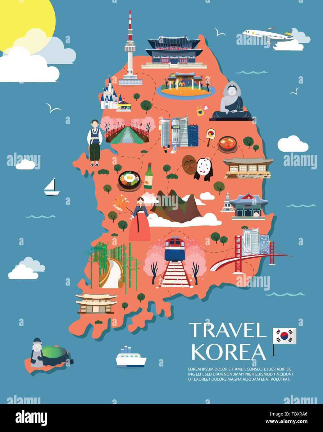 Map Of Korea Attractions Vector And Illustration Stock Vector Image ...