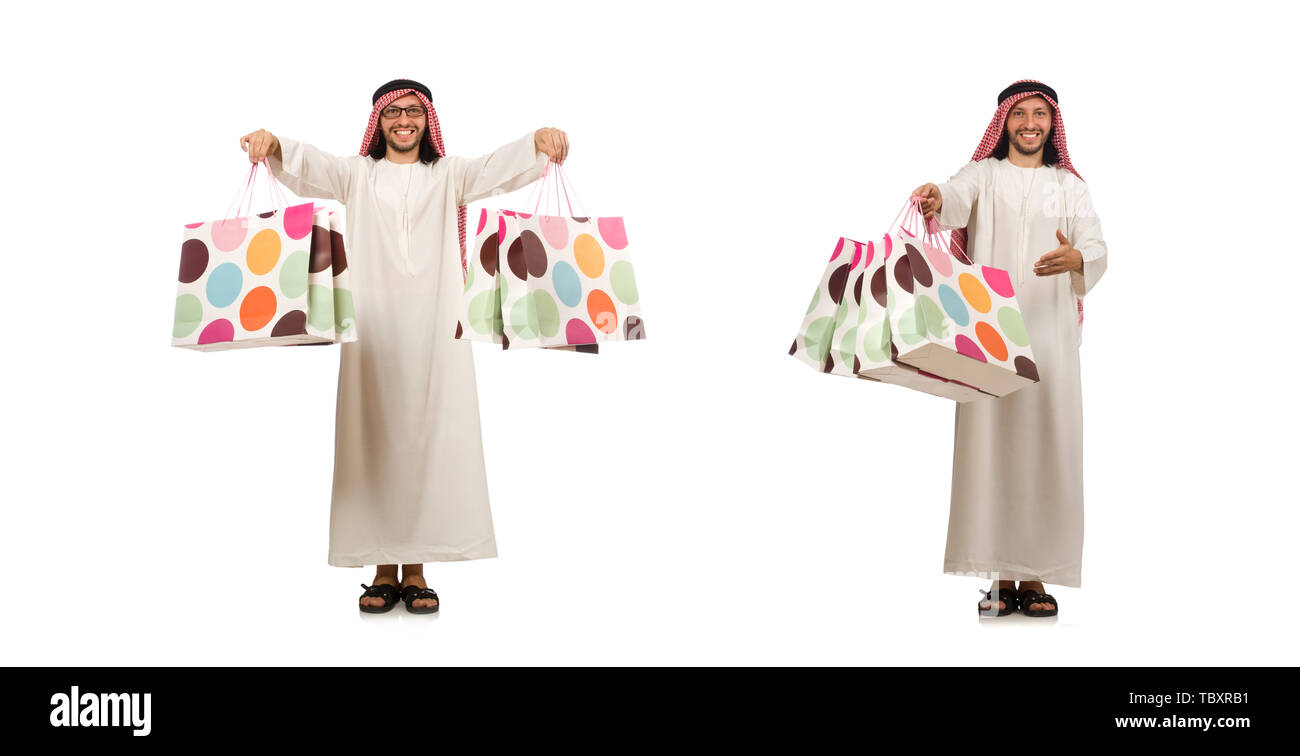 Arab man with shopping bags on white Stock Photo - Alamy