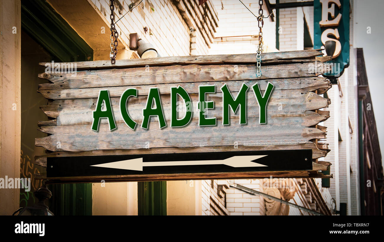 Street Sign the Direction Way to Academy Stock Photo - Alamy