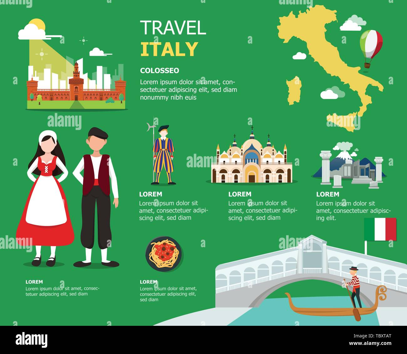 Traveling to Italy by landmarks map illustration Stock Vector Image ...