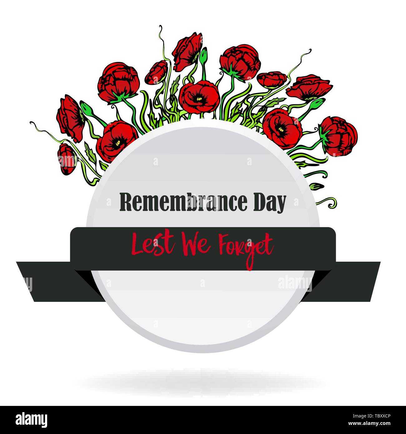 Remembrance day card with red poppies, lest we forget, memorial day ...