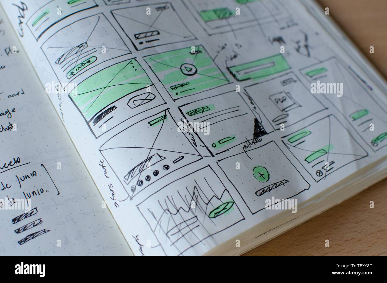 Closeup shot of UI/UX draft sheet drawings in a copybook Stock Photo ...