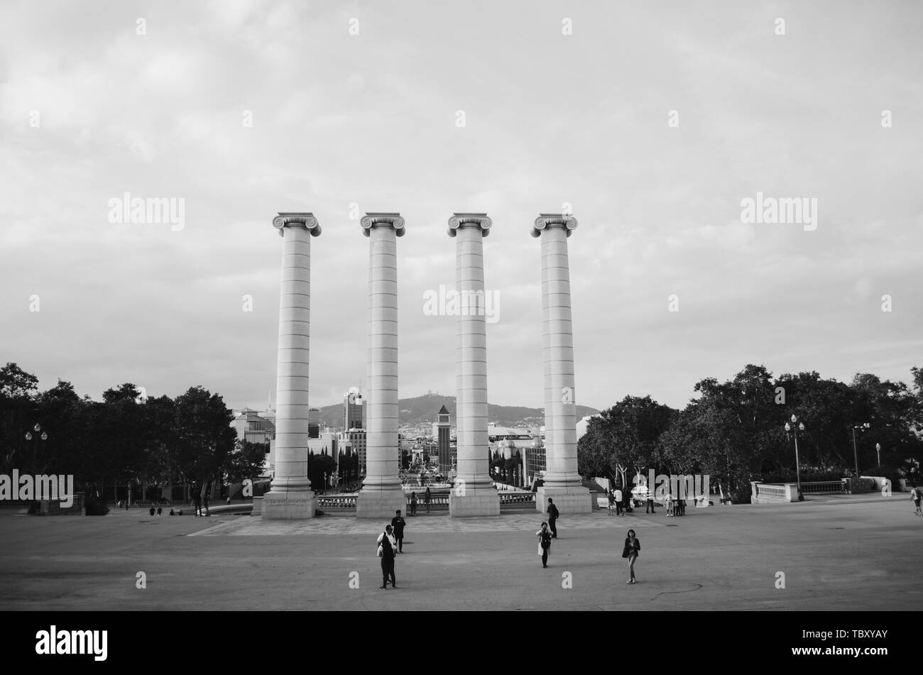 Black and white shot of architectural columns in the park Stock Photo ...