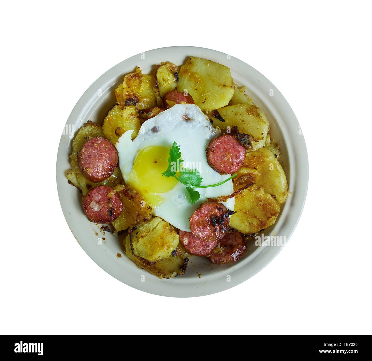 Tiroler Grostl, fried potatoes , bacon and onion. Austrian national ...