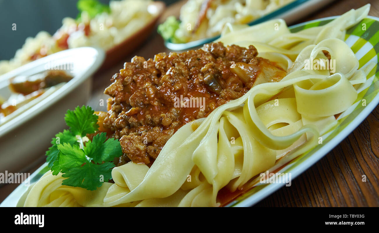 Ragu alla bolognese, Bolognese sauce with fettuccino paste Stock Photo ...