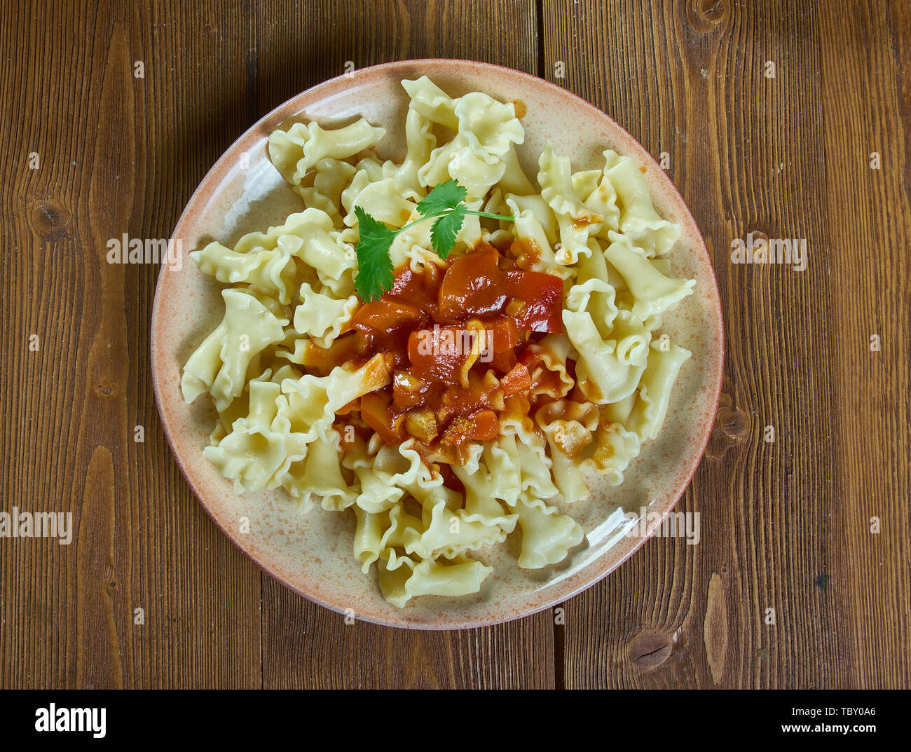 Campanelle pasta Sauce vierge Stock Photo - Alamy