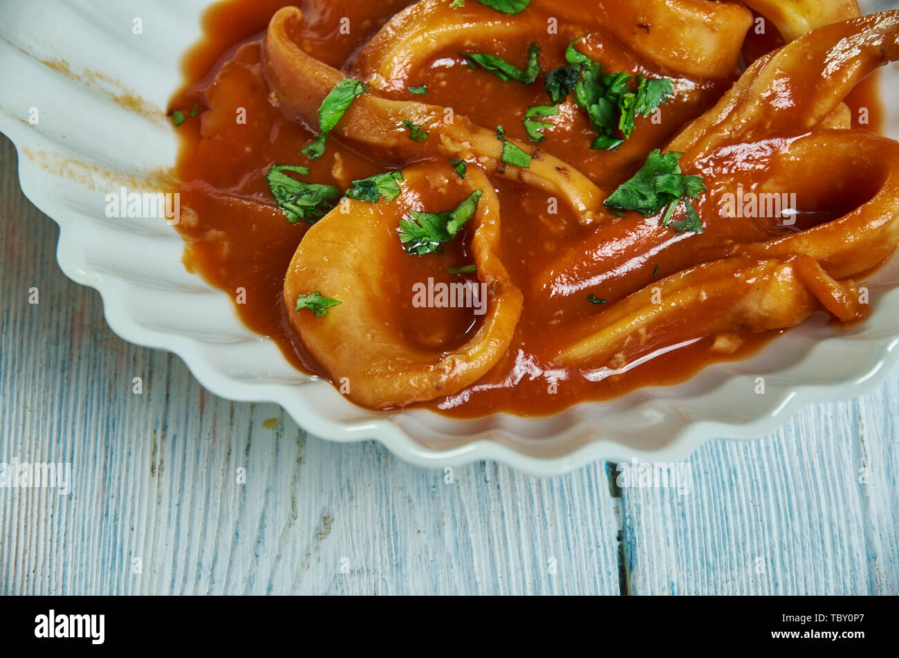 Calamari Tomato Sauce with Potatoes and Peas , Italian-American cuisine ...