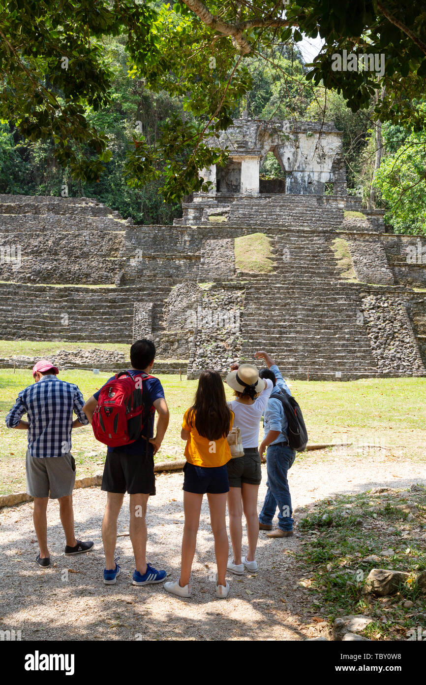 Mexico travel - group of tourists on a guided tour at ancient Mayan ...