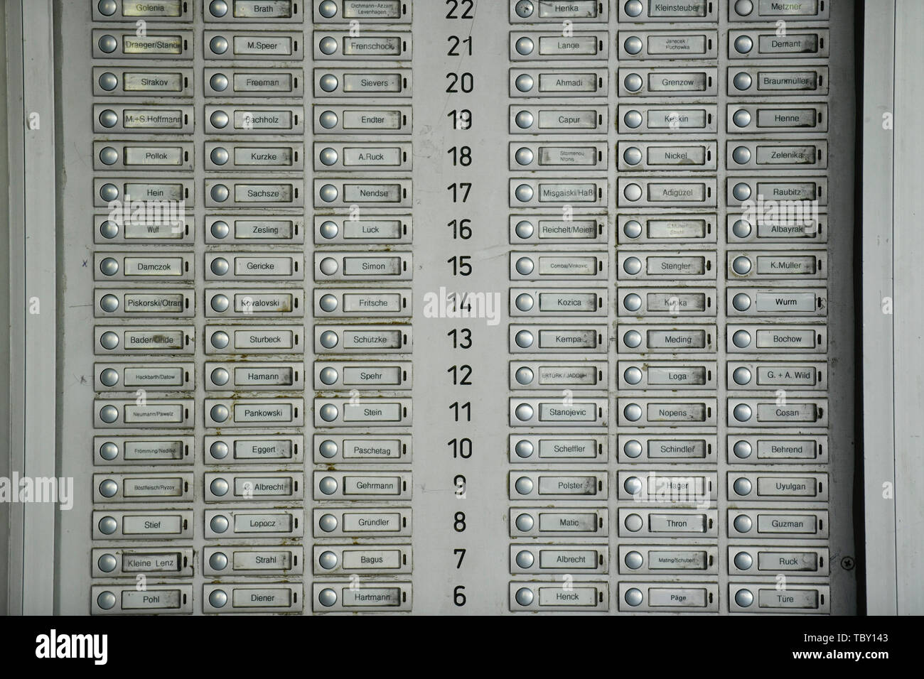 Bell board, tower block, Gropiusstadt, Neukölln, Berlin, Germany ...