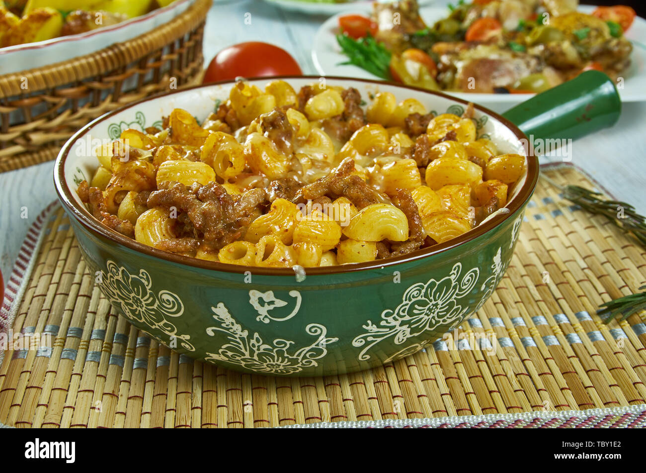 Johnny Marzetti, pasta dish consisting of noodles, cheese, ground beef ...