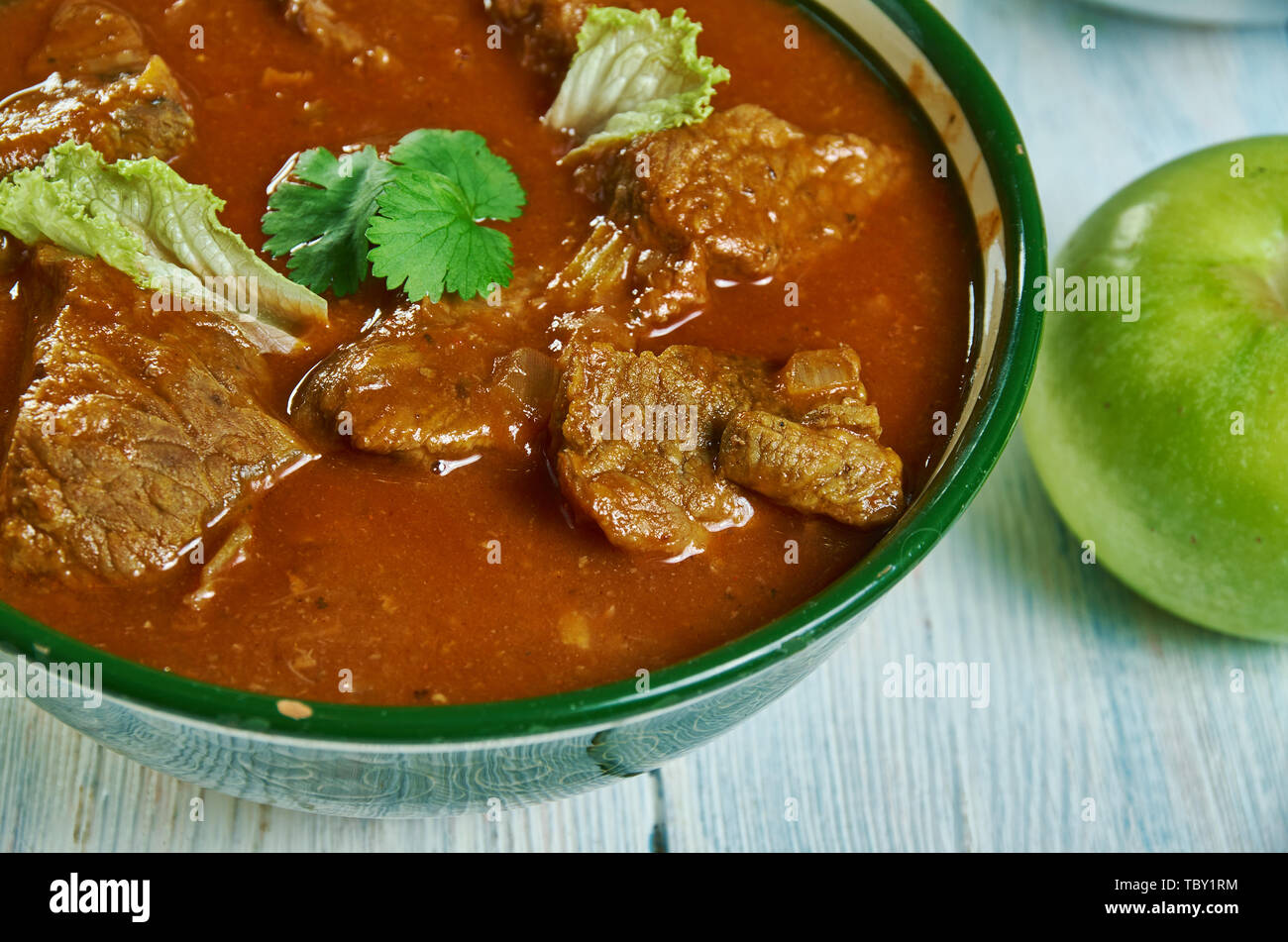 Kolhapuri tambda rassa, Red Mutton Curry, Maharashtrian national cuisine, Traditional assorted ...