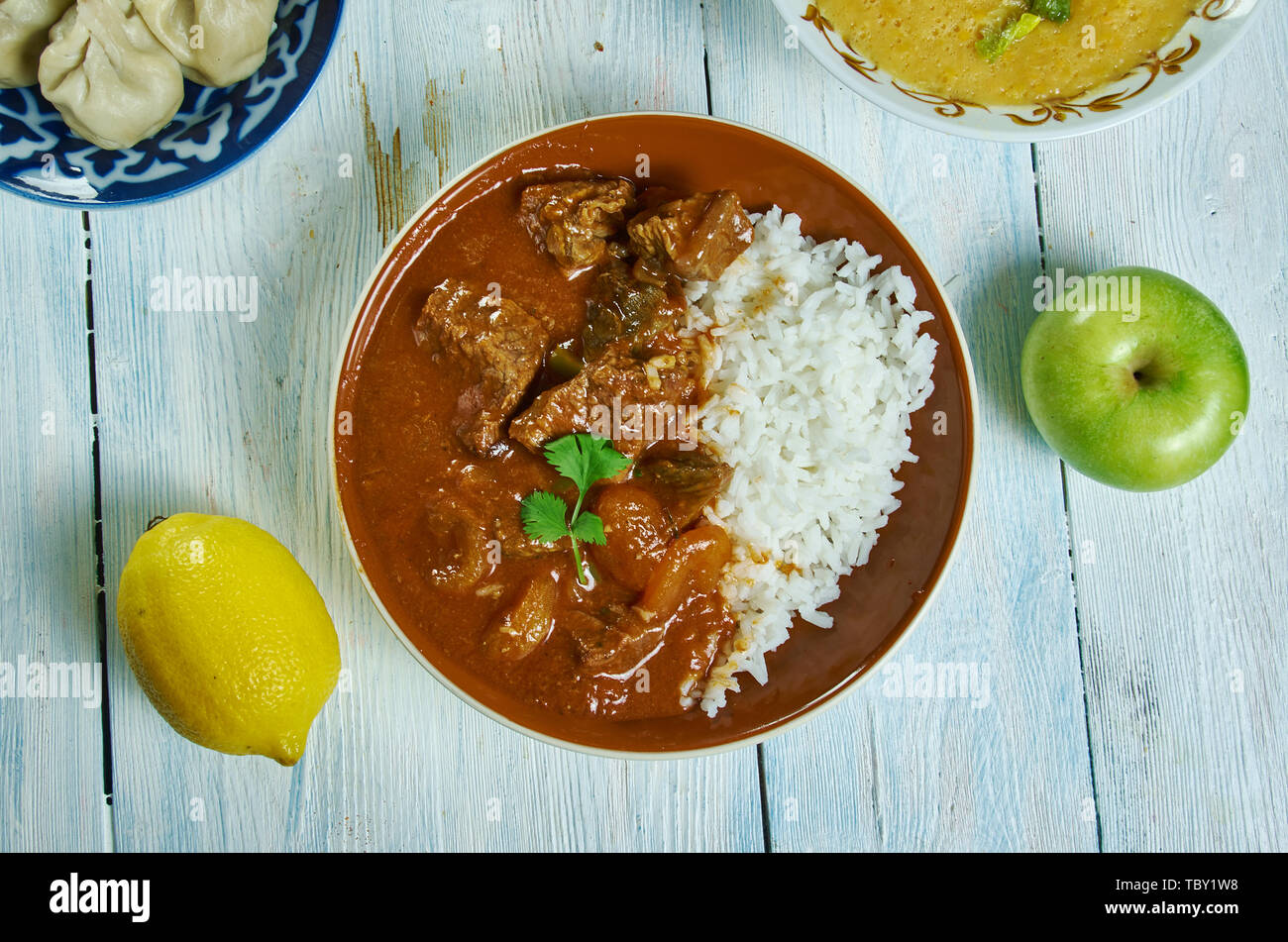 Lamb and apricot Cape Malay curry , Durban Style Lamb, Top view Stock ...