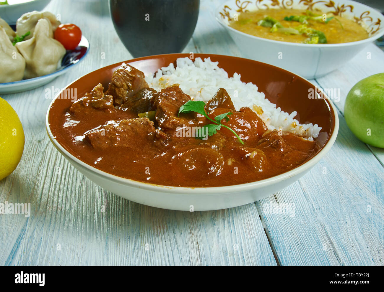 Lamb and apricot Cape Malay curry , Durban Style Lamb, Top view Stock ...