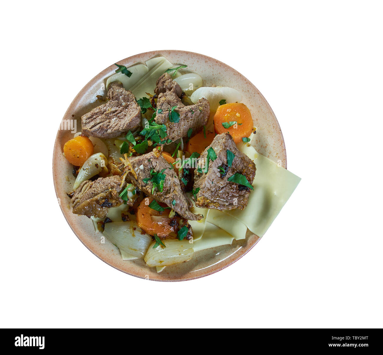 Kullama, boiled meat with noodles. Tatar national cuisine, Traditional ...