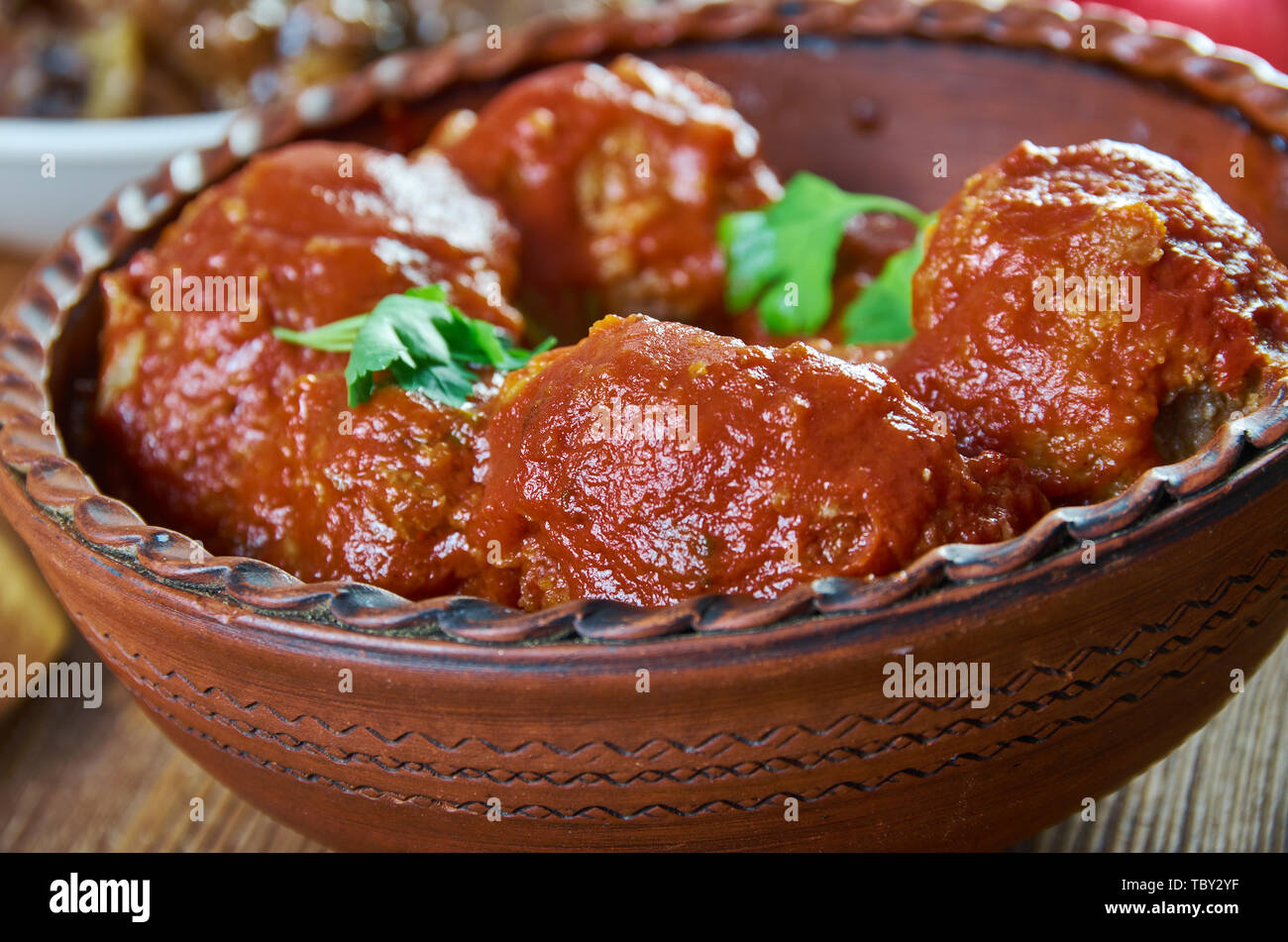 Boulettes sauce tomate. Belgian Meatball, national cuisine, Traditional ...
