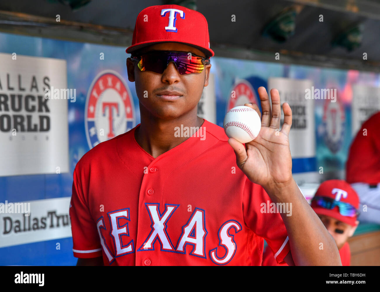 June 02, 2019: Texas Rangers relief pitcher Jose Leclerc #25 poses with ...