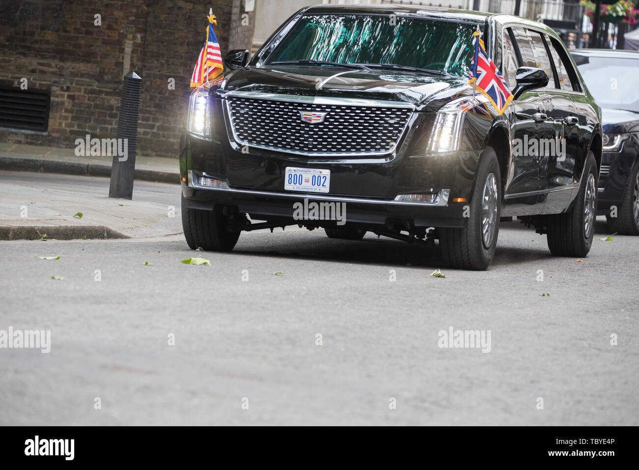 London, UK. 4th June, 2019. President Trump arrives in his presidential ...