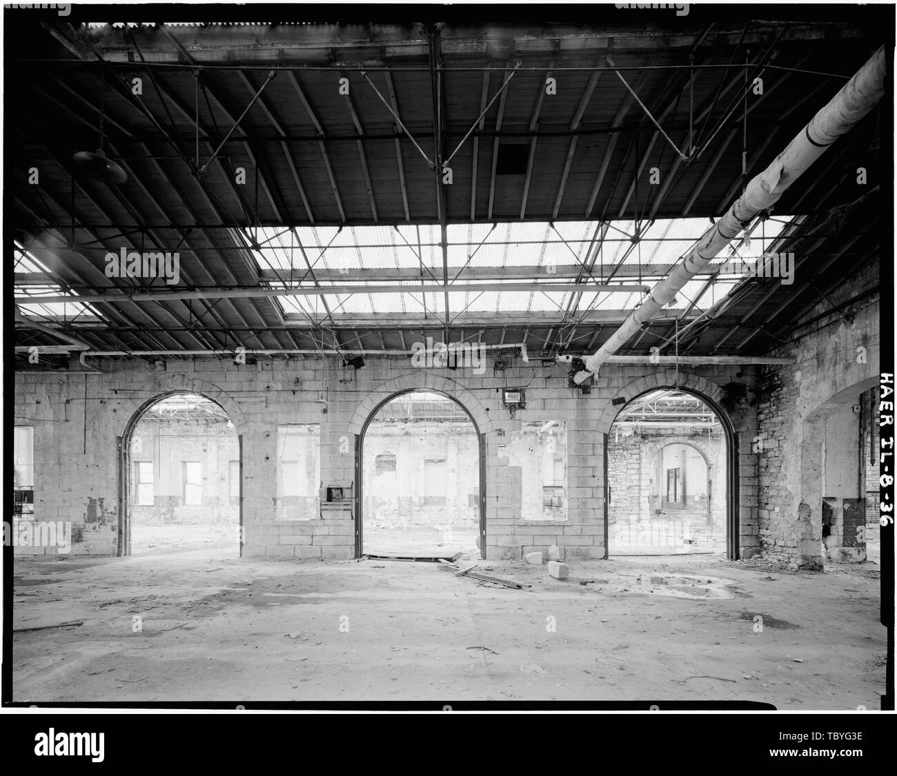 Machine shop A, detail of south (exterior) elevation showing three ...