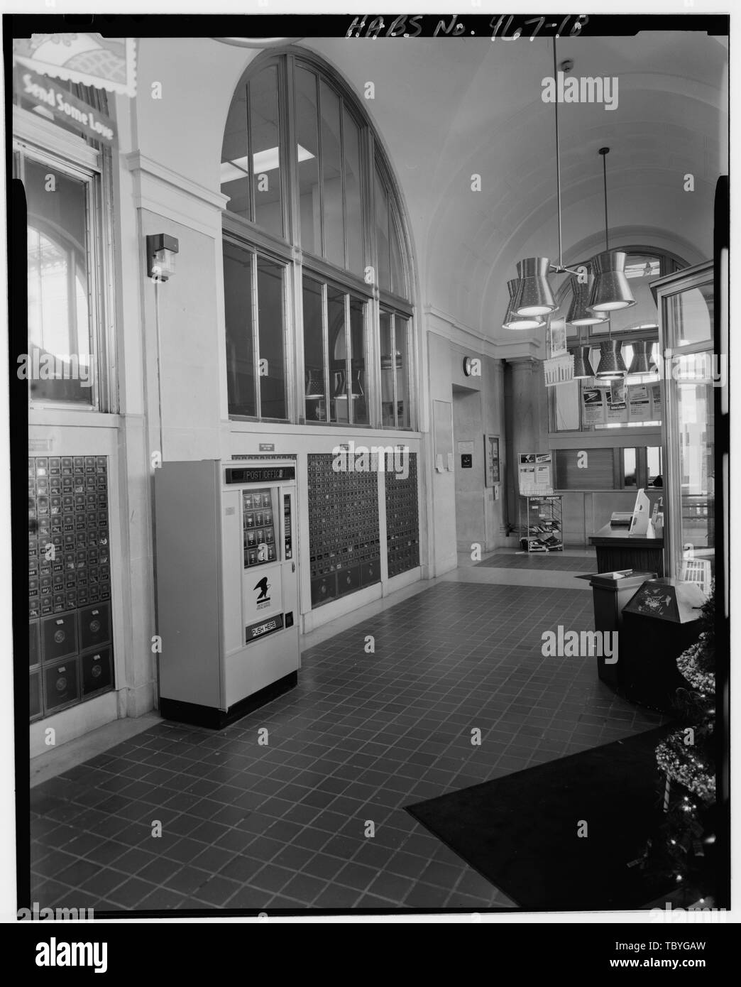 Main (public) lobby looking northwest. Note postal boxes at left and ...