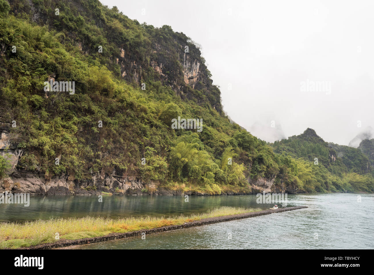 Landscape of the Li River in Guilin, China in the smoke and rain Stock ...