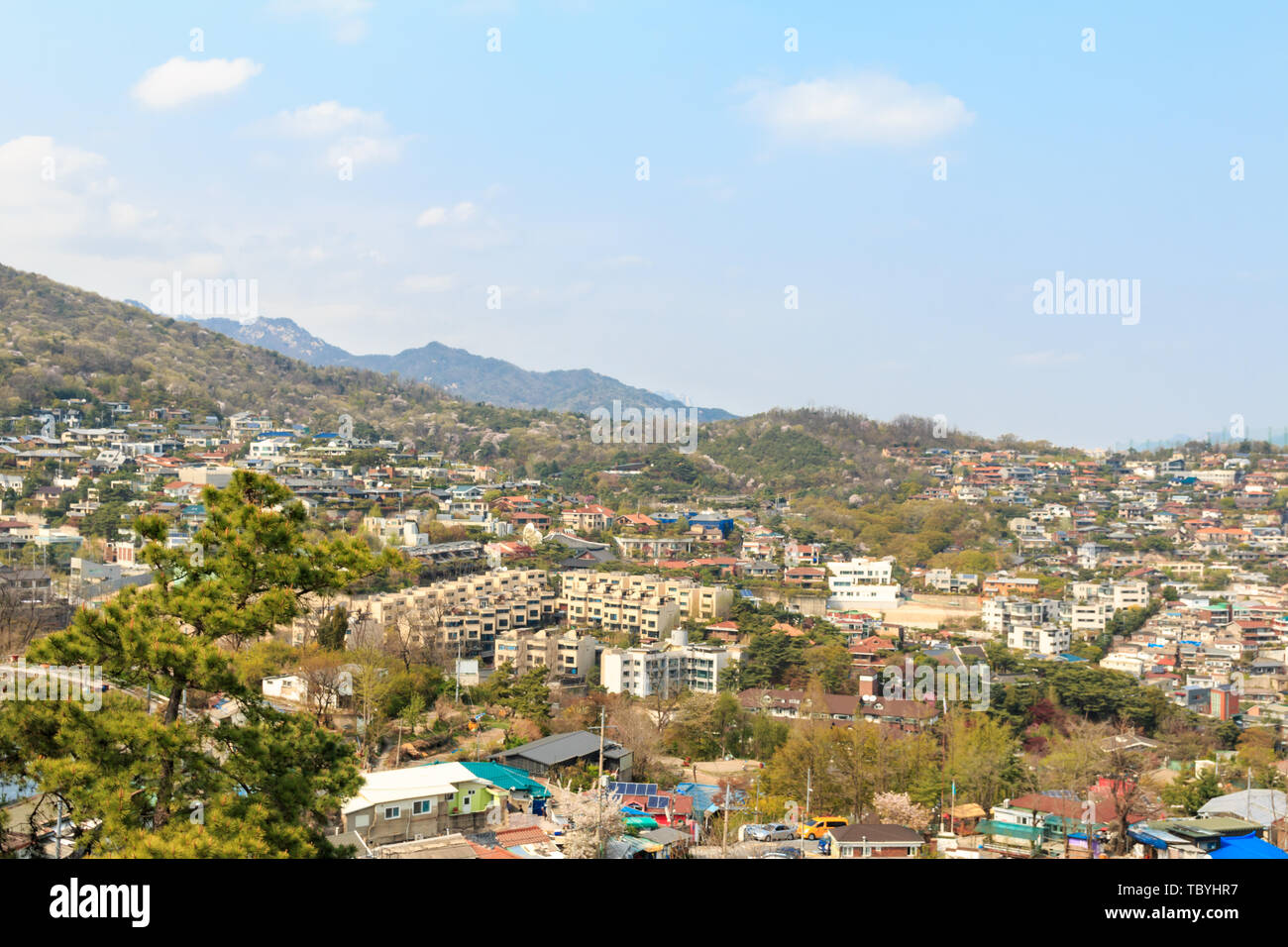 aerial view of residential area in Seoul city (Seongbuk-dong Stock ...