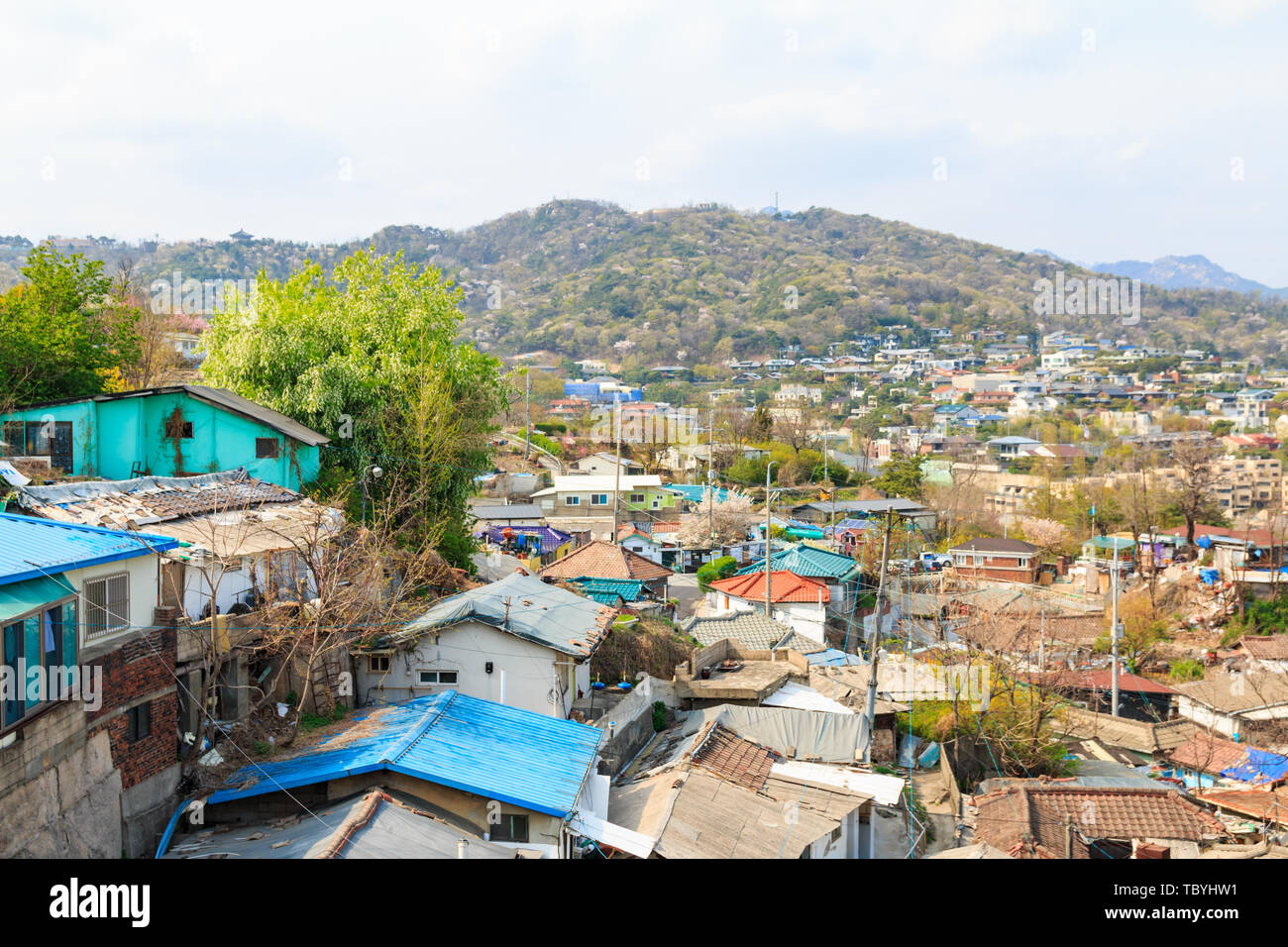 aerial view of residential area in Seoul city (Seongbuk-dong Stock ...