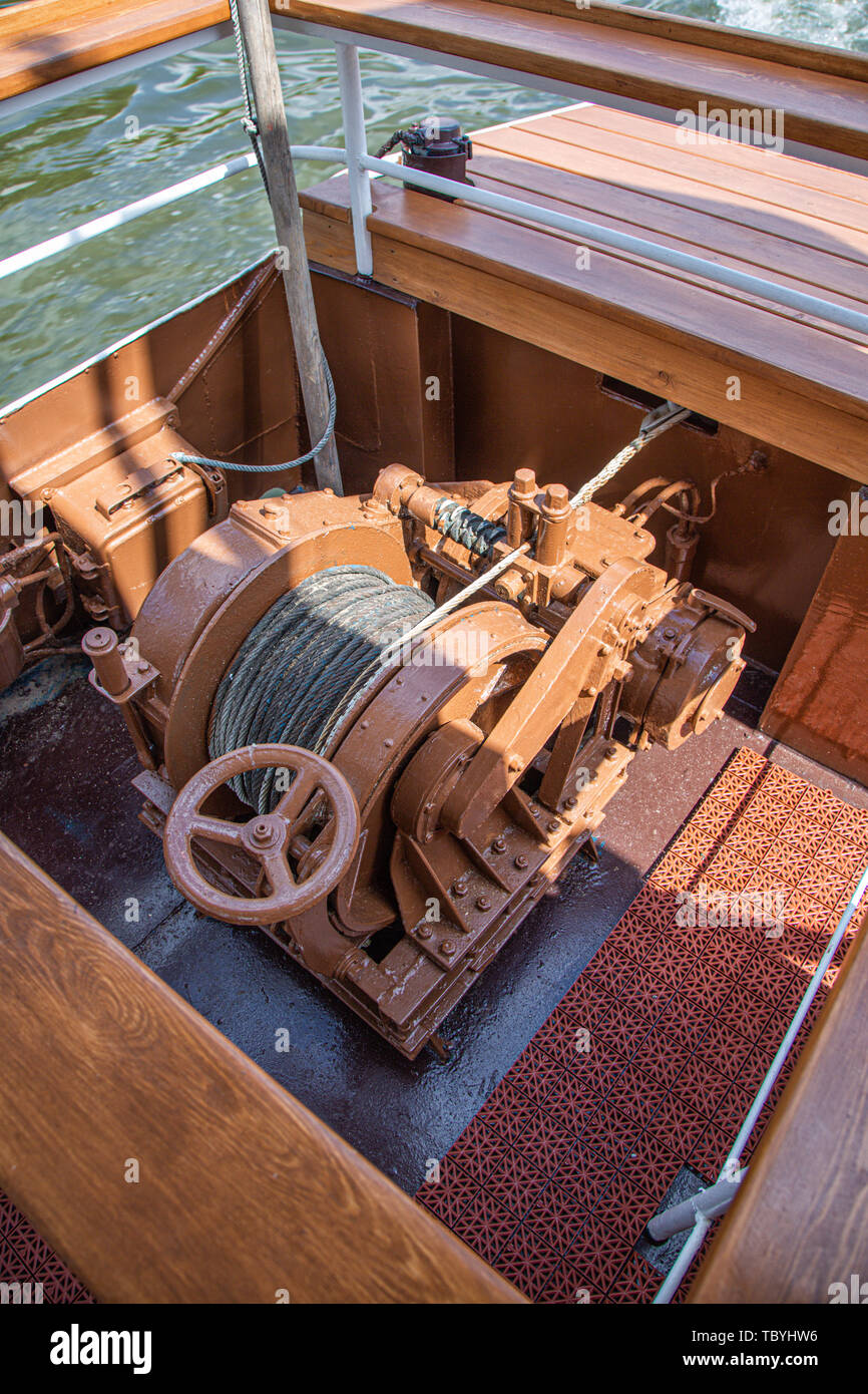 Anchor winch on a forward of the vessel Stock Photo - Alamy