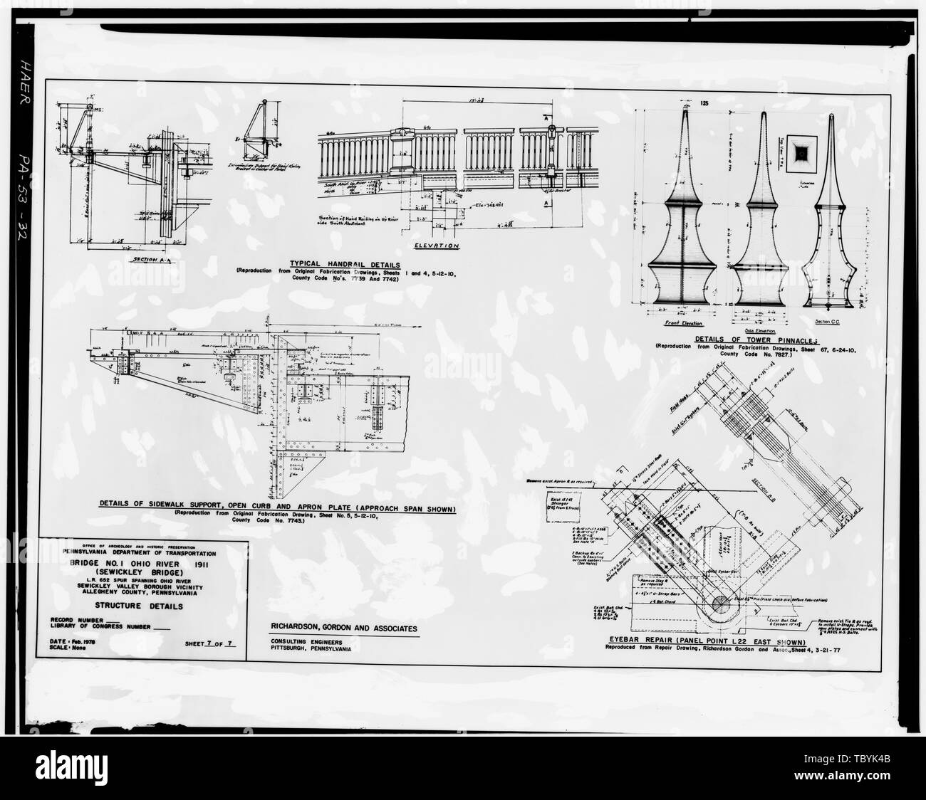 Measured drawing, February 1978, Structure details. Sewickley Bridge ...