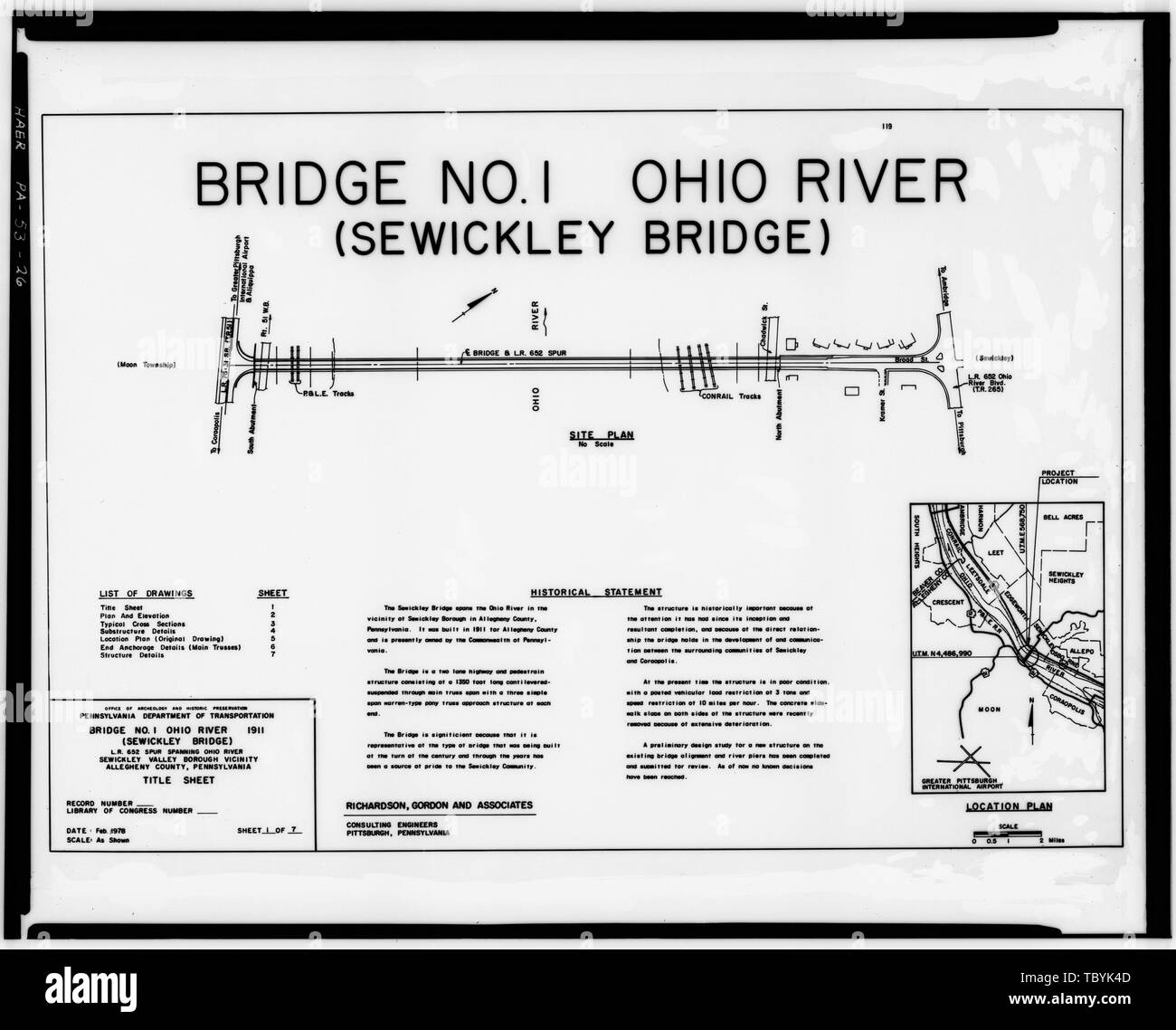 Measured drawing, February 1978, Title sheet. Sewickley Bridge ...