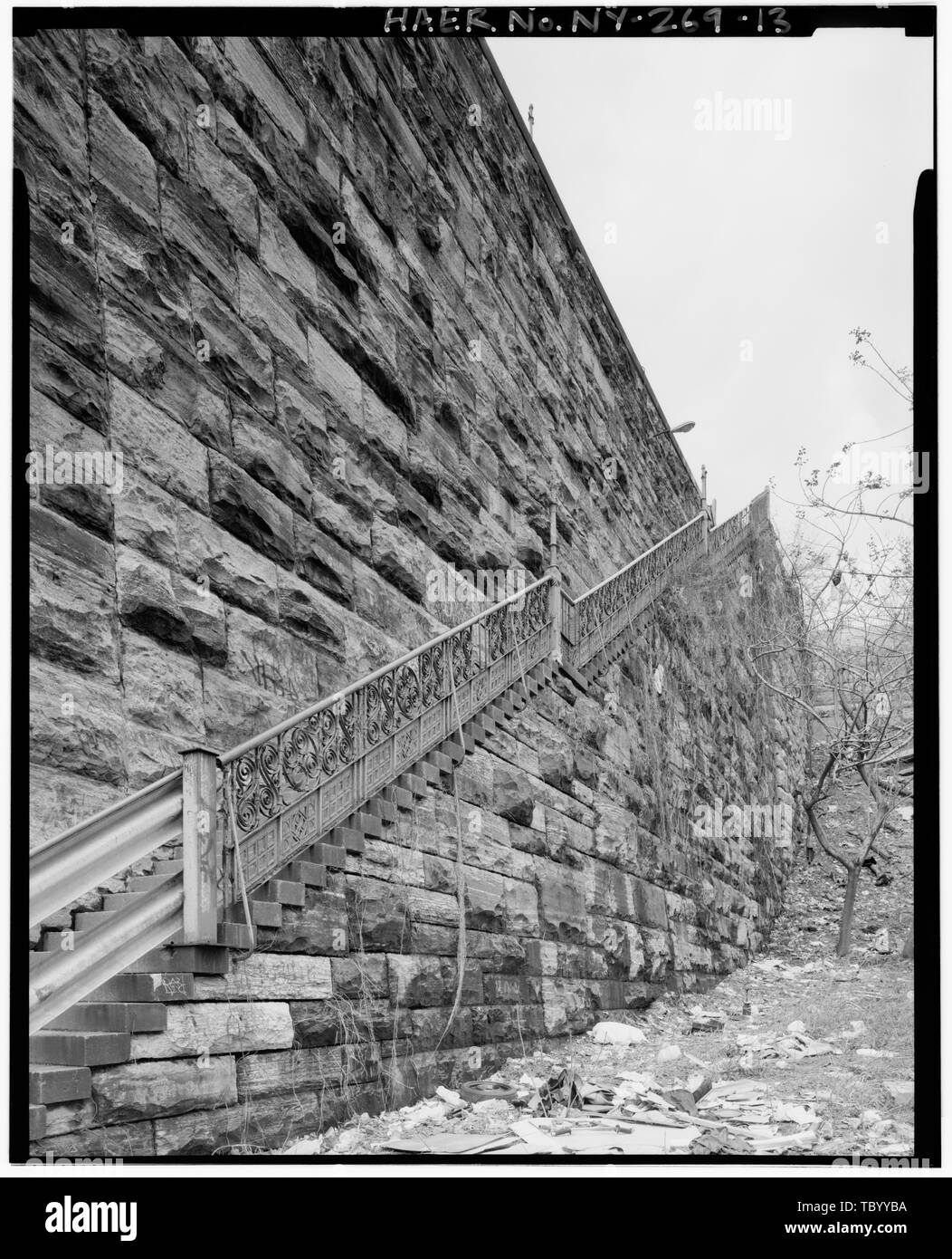 North elevation of viaduct west abutment stairway Macombs Dam Bridge ...