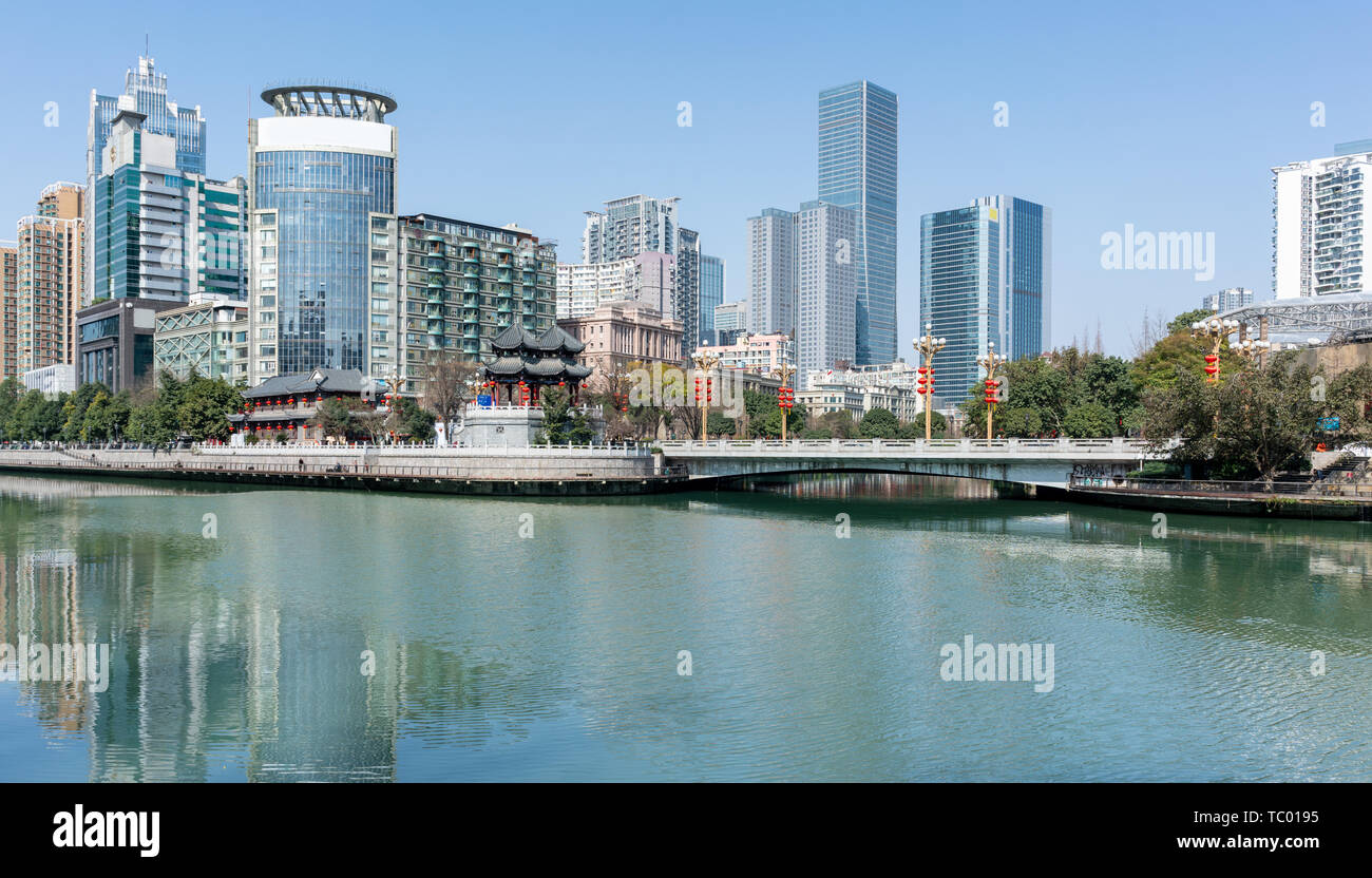 Architectural Scenery of Hejiang Pavilion, Funan River, Chengdu Stock ...