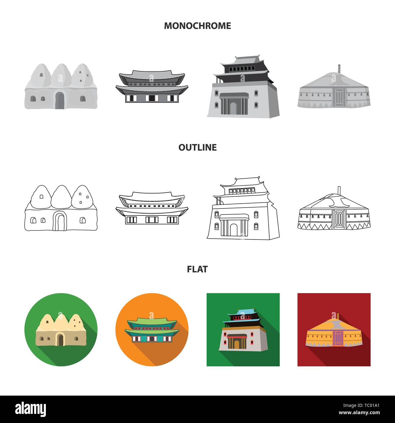 Vector design of town and chinatown symbol. Set of town and asian stock ...