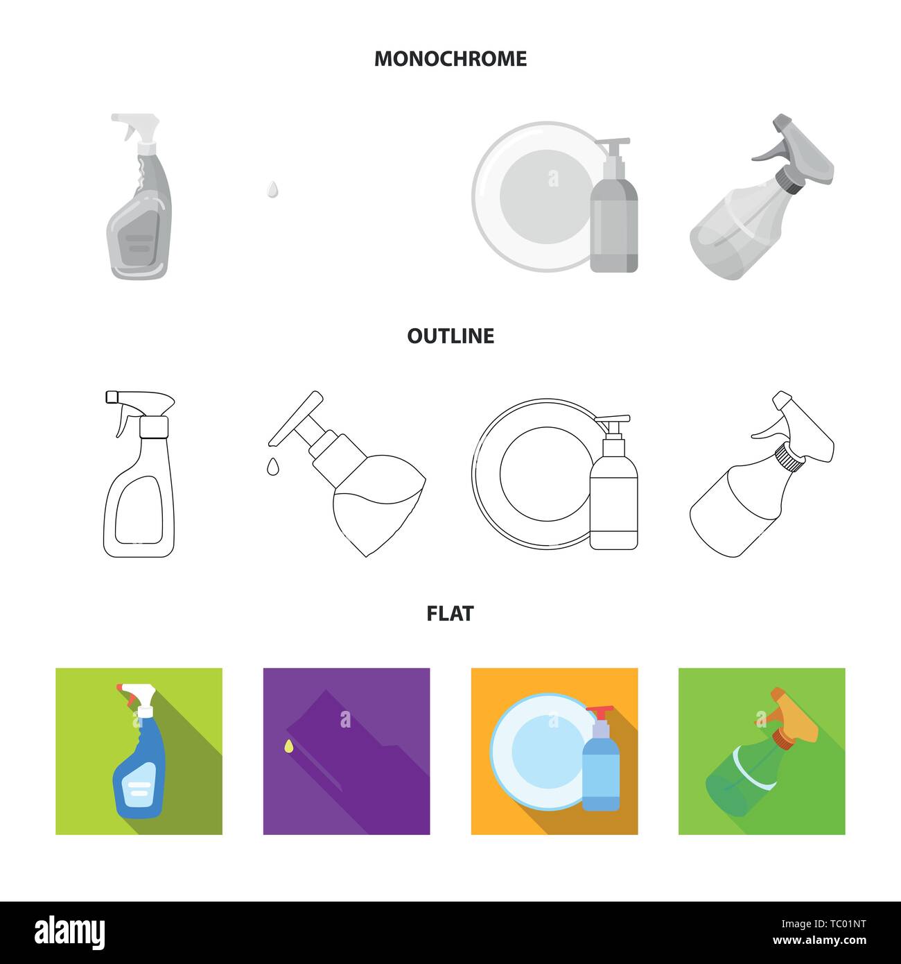 Vector illustration of sprayer and liquid symbol. Set of sprayer and ...