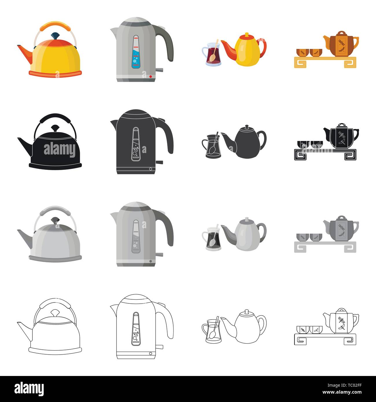 Vector design of kettle and tea icon. Collection of kettle and electric ...