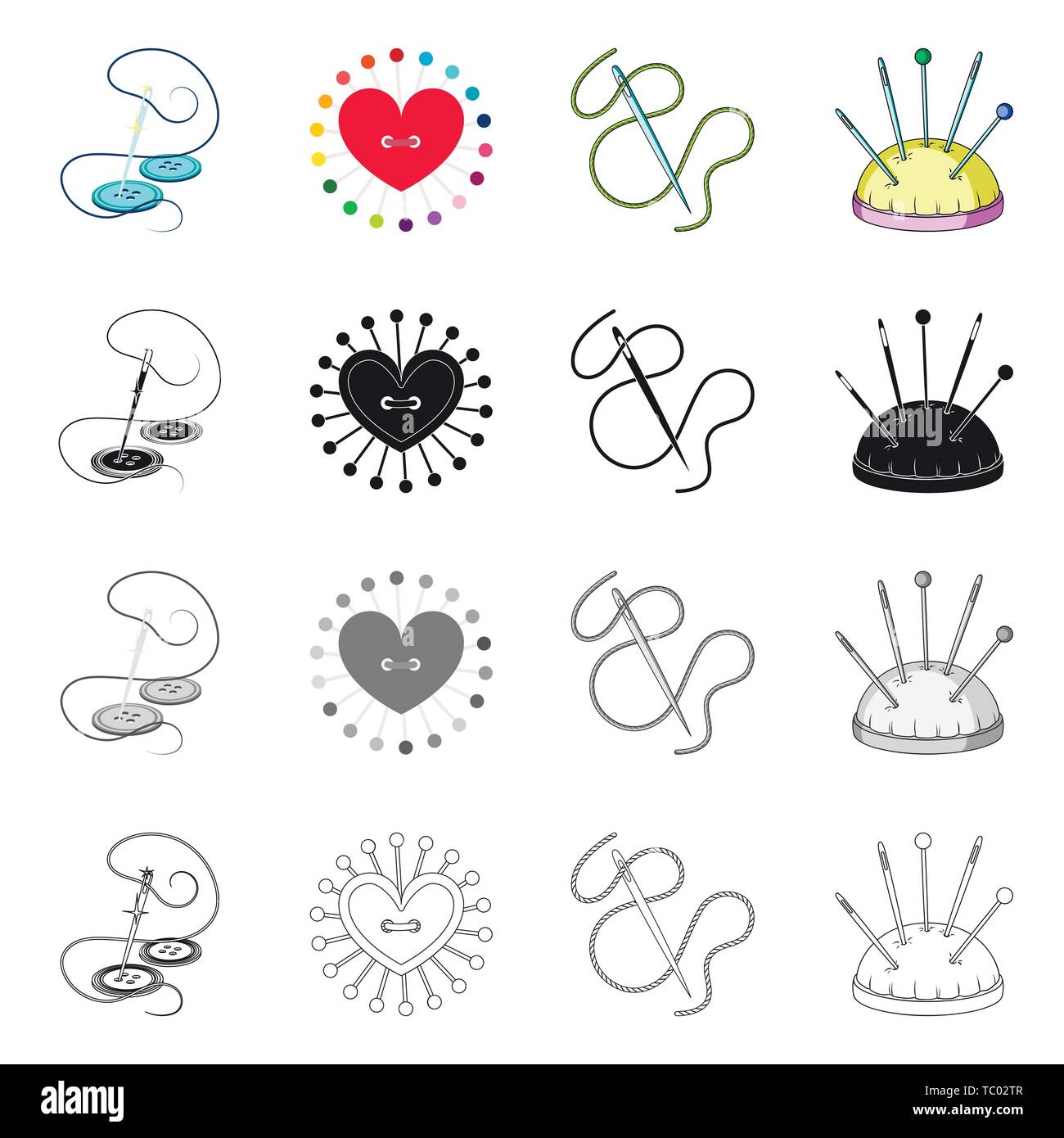 Vector design of pin and sewing sign. Set of pin and sketch stock ...