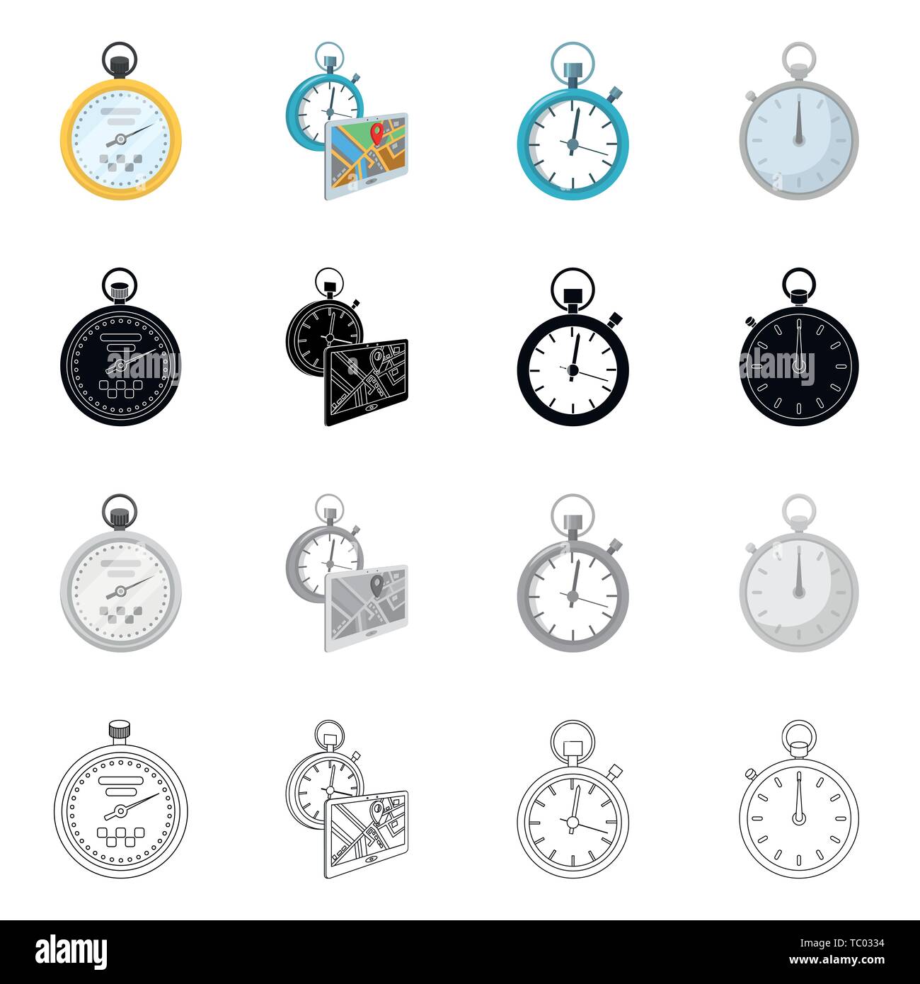 Vector illustration of stopwatch and watch logo. Set of stopwatch and ...