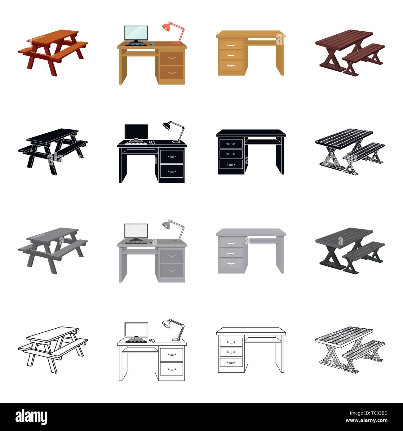 Vector design of table and wooden symbol. Set of table and desk vector ...