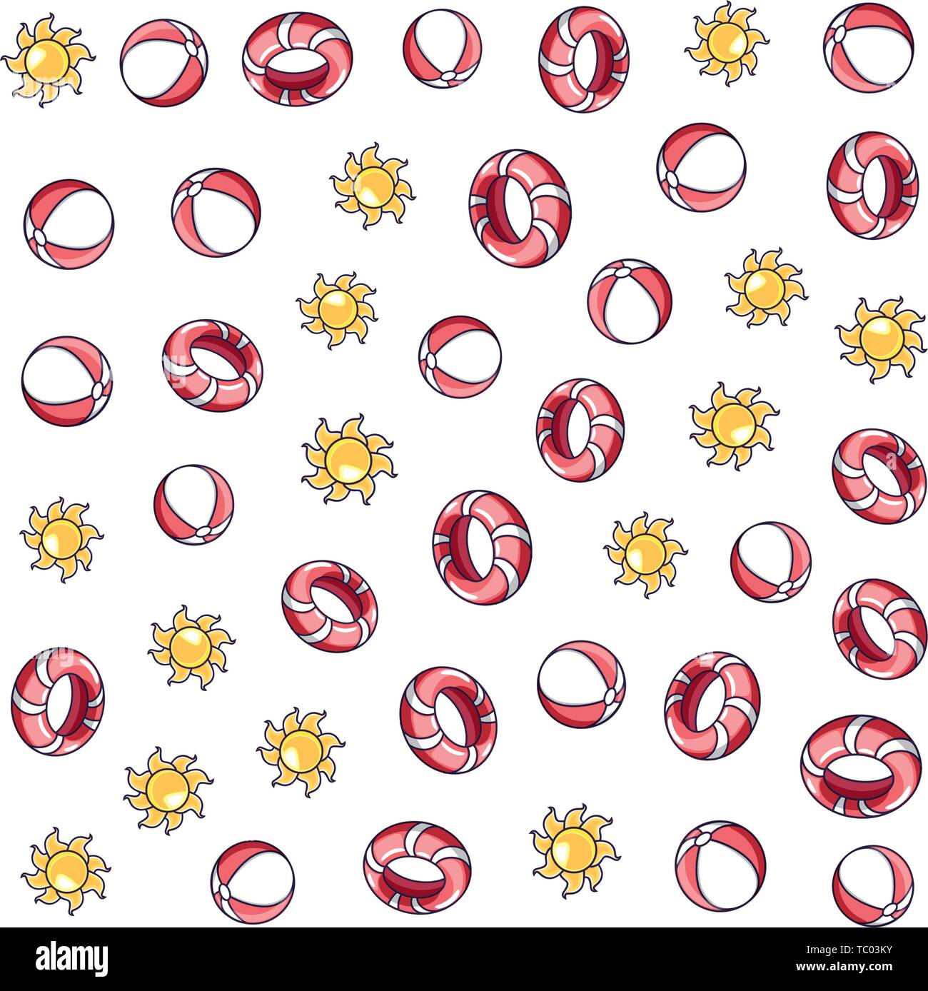 summer pattern of suns with floats and balls vector illustration design ...