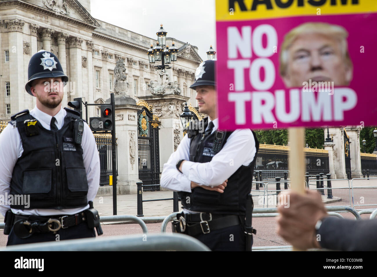 London UK 3rd June 2019 A woman hold,s a placards in protest over ...