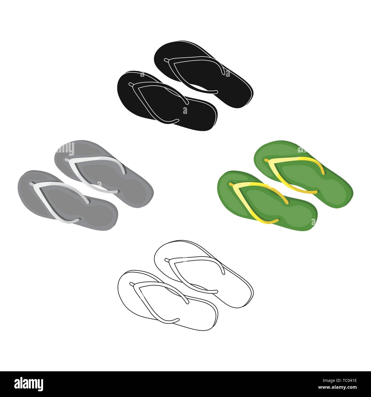 Green flip-flops icon in cartoon,black design isolated on white ...