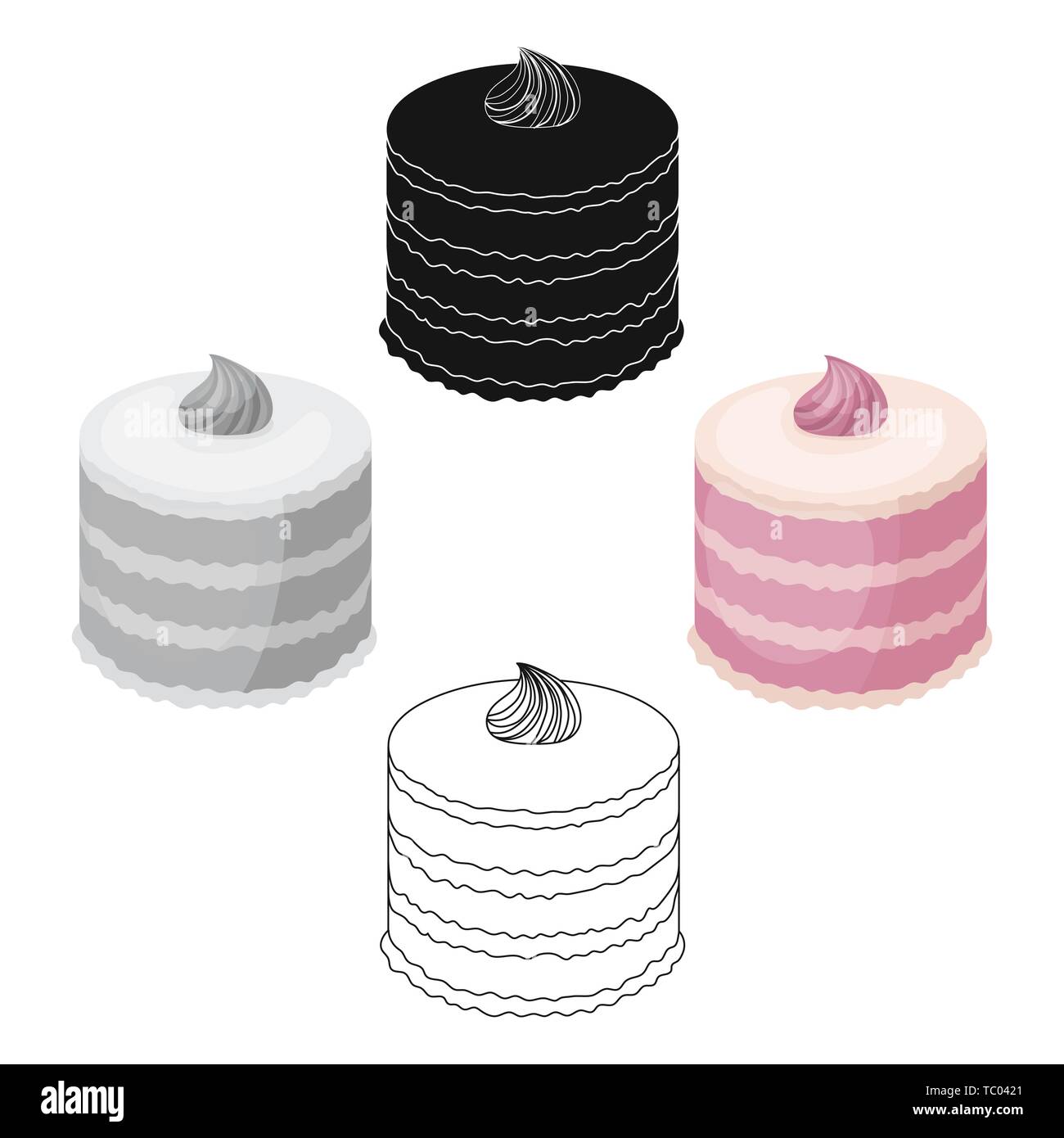 Purple cake icon in cartoon,black design isolated on white background ...