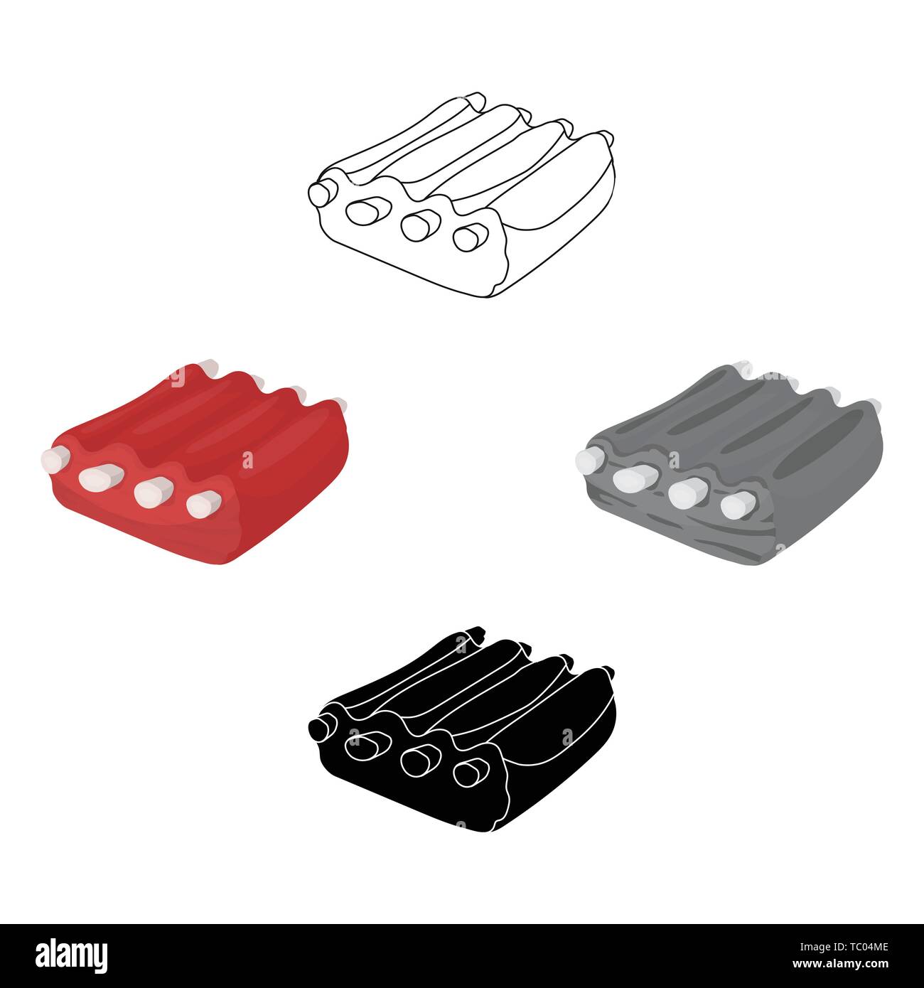 Pork ribs icon in cartoon,black style on white background. Meats symbol ...