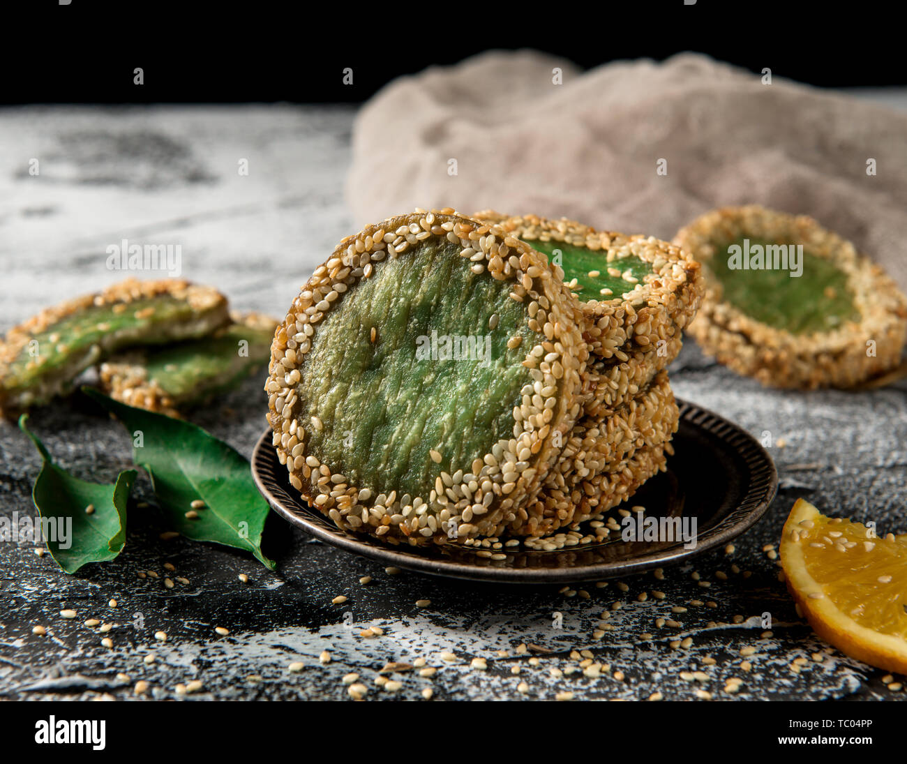 Green tea sesame cake Stock Photo - Alamy