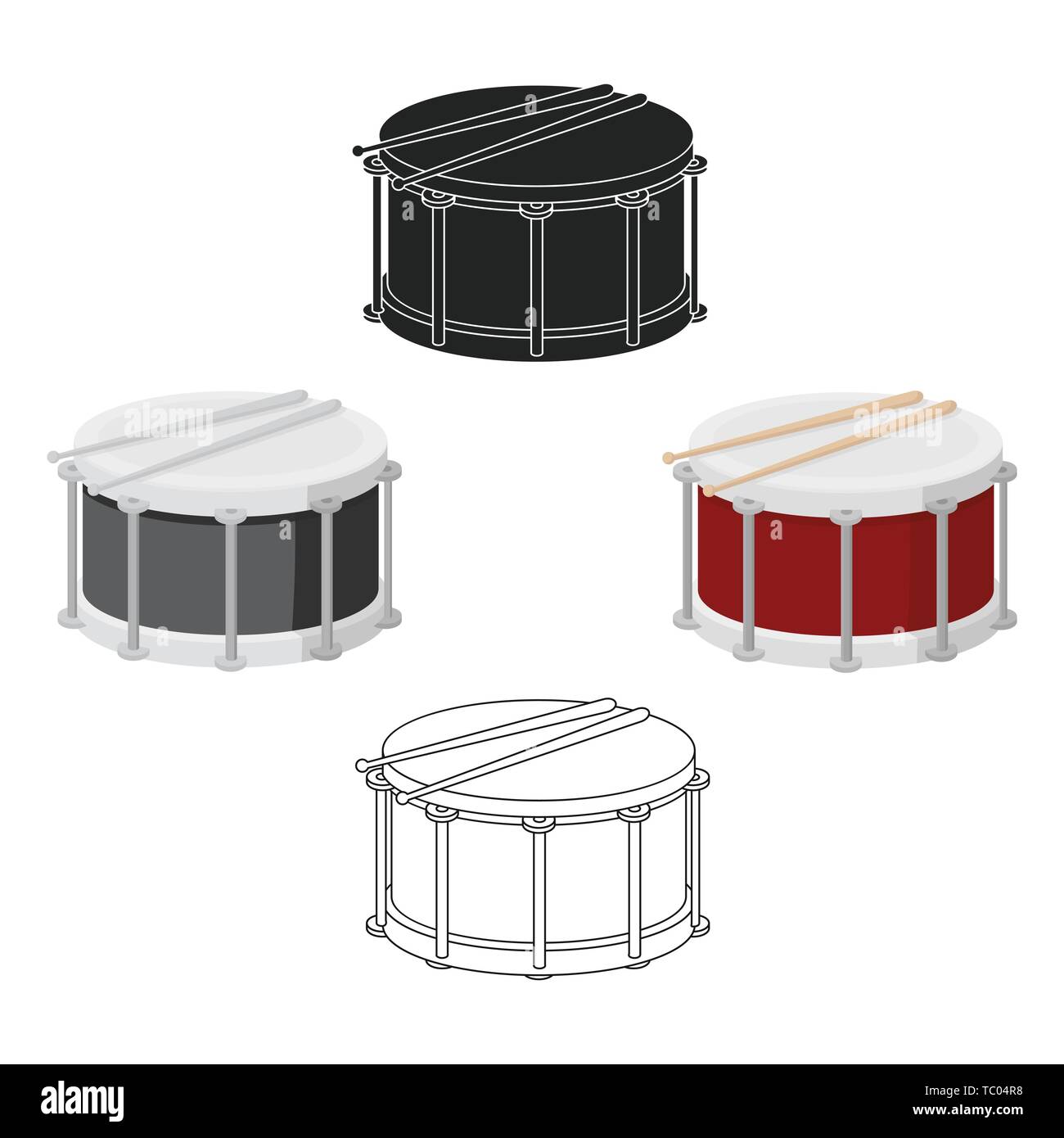 Drum icon in cartoon,black style isolated on white background. Musical ...