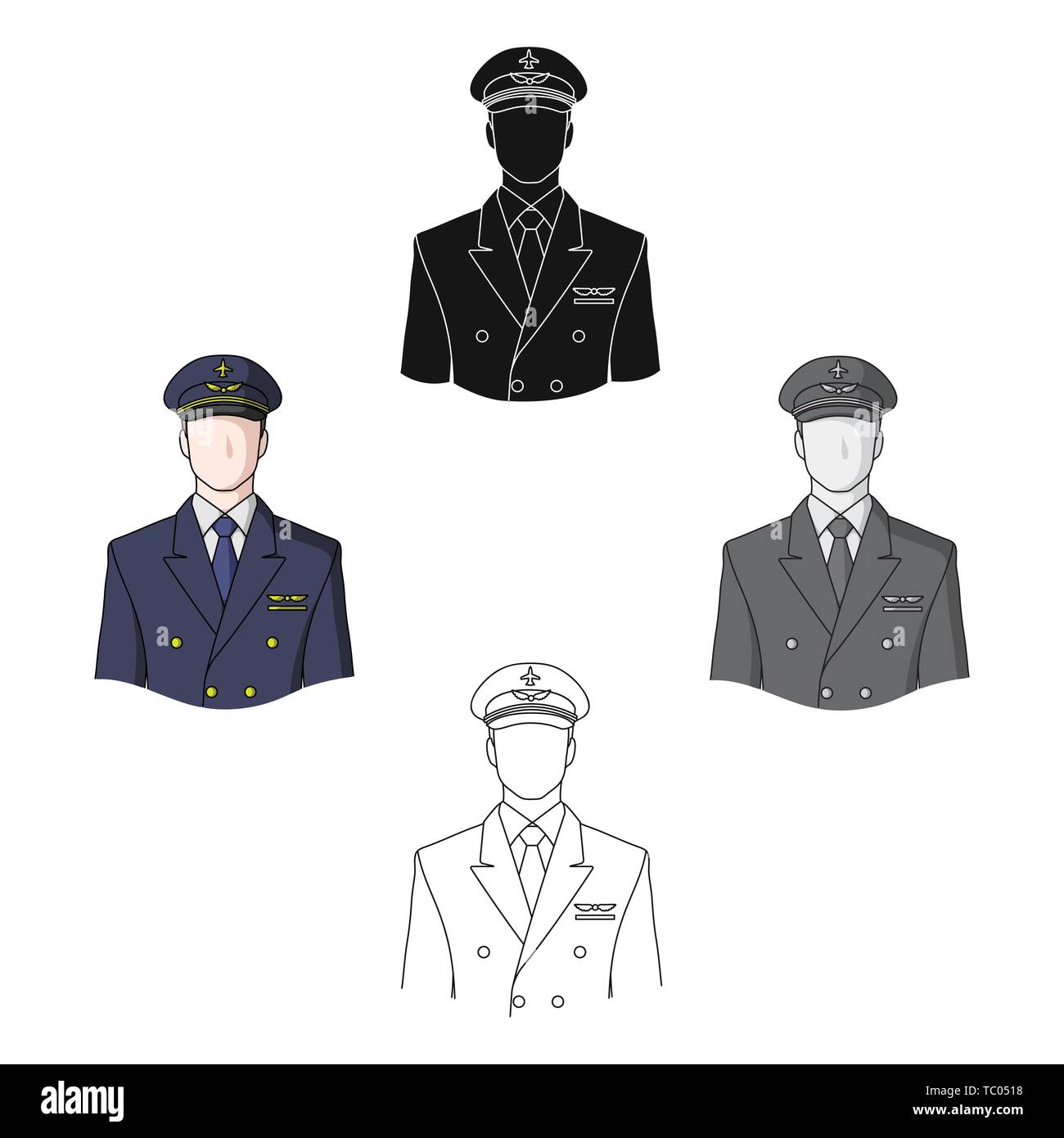 Pilot.Professions single icon in cartoon,black style vector symbol ...